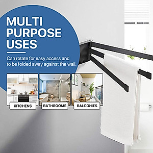 Foldably 180° Rotating 3-Arm Towel Multipurpose Rack - No Nail, Stick with Glue (Included) - Non-Slip, Waterproof & Made of Iron - Maximize Storage in Bathroom, Bedroom, Kitchen (White)