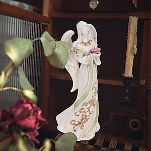 QLFJ-FurDec Angel Figurine Holding Bird, Outdoor Garden Angel Statue Sculpture, Resin Angel Ornament Decor for Home, Patio, Lawn, Yard, Porch, Cemetery Grave, Housewarming