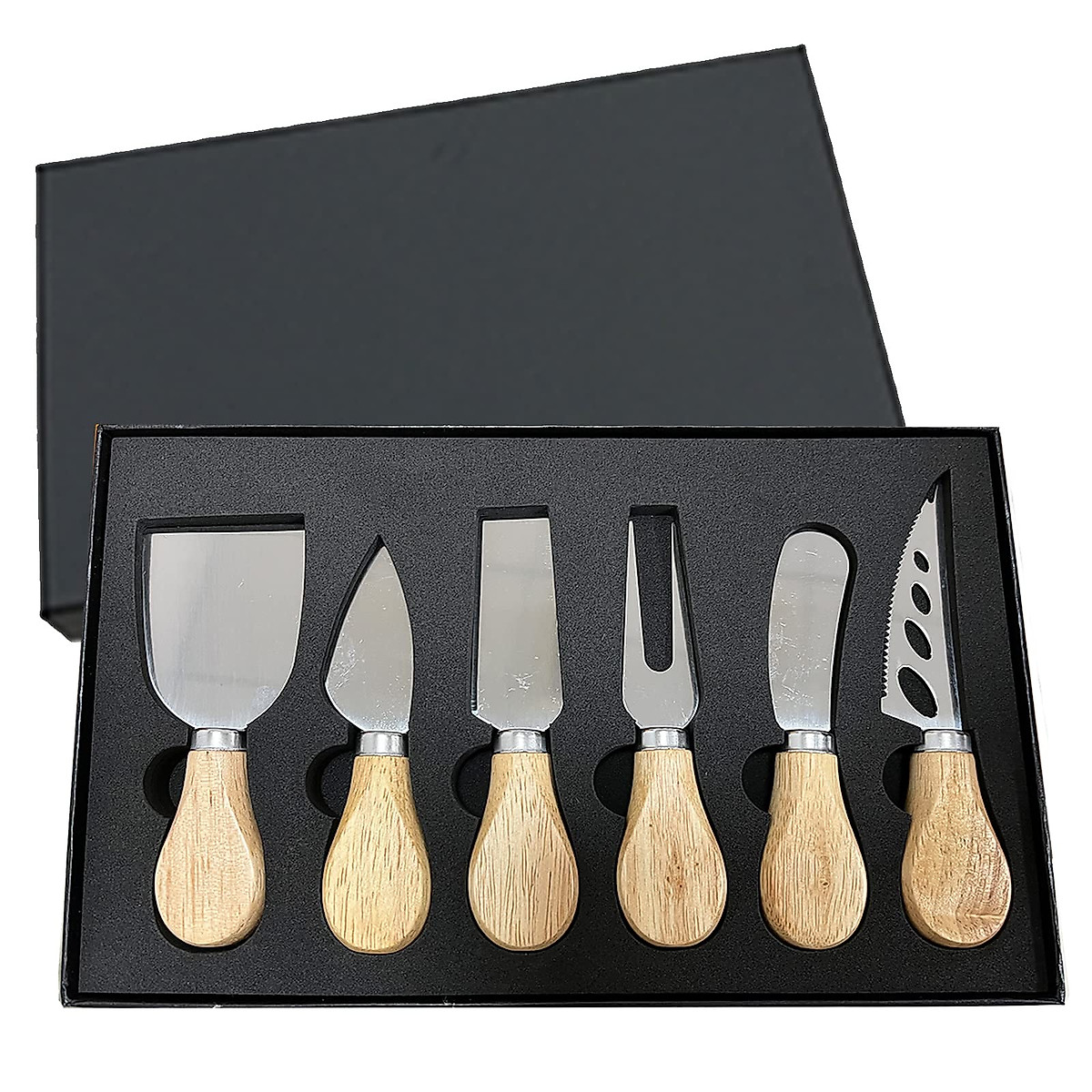 ewori 6 Pcs Cheese Knives Gift Set with Wood Handles Stainless Steel