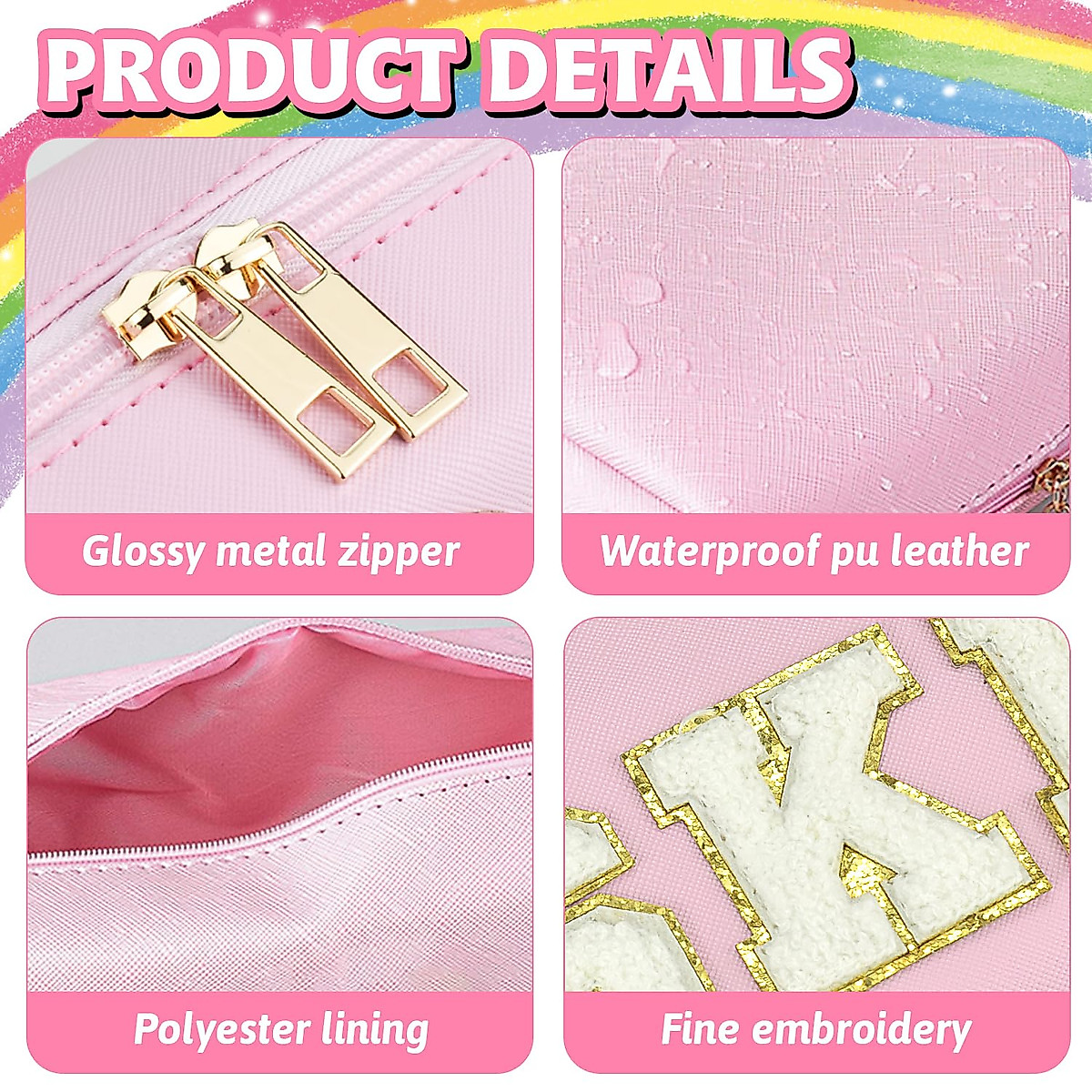 Gosuoa Preppy Makeup Bag,Skincare Bag,PU Leather Portable Waterproof Preppy Stuff for Travel Toiletry Bag,Makeup Bag for Girls Women