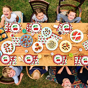 OBUSATT 100 Pcs Cherry Fruit Party Supplies Tableware Set Summer Tropical Picnics Dinnerware Set Disposable Paper Plates Napkins for Baby Shower Birthday Party Decoration for 25 Guests