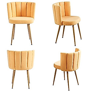 ATSNOW Yellow Sherpa Accent Chairs Set of 2, Mid Century Modern Upholstered Side Chairs for Dining Room Living Room Bedroom Vanity