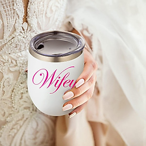 Your Dream Party Shop Wifey Tumbler, White Stainless 12oz Steel Wine Mrs Tumbler with Lid and Straw, Wifey Gifts, Mrs Cup, Perfect Future Bride Tumbler or Cool Bridal Shower Gift for the Bride To Be!