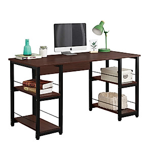 Computer Desk, Computer Desk with Shelves, 55 inches Office Desk with 4 Storage Shelves, Large Space Home Office Desks Trestle Desk Workstations, Modern Desk Writing Desk for Home Office (Walnut)