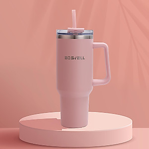 Bosvell 40 oz Tumbler with Handle and Straw Lid,Insulated Cup Reusable Stainless Steel Water Bottle Travel,Mug Cupholder Friendly,100% Leak-proof Travel Coffee Mug,Gifts for Women Men Him Her.