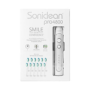 Soniclean Pro 4800 Electric Toothbrush for Adults with 12 Toothbrush Heads, Rechargeable Toothbrush, Automatic Toothbrush, Soft Bristle Toothbrush, White