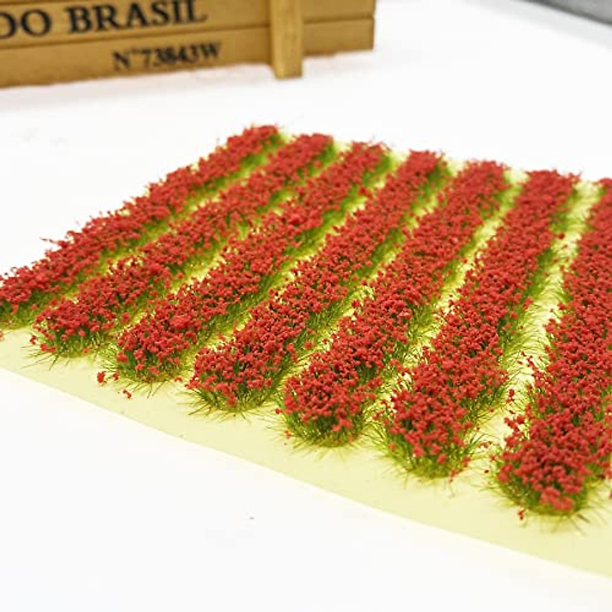 Cayway 2 Color Miniature Shrub Strips Static Shrub Vegetation Groups DIY Miniature Colorful Flower Cluster Static Grass Tuft for DIY Model Train Landscape Railroad Scenery, Pink and Red