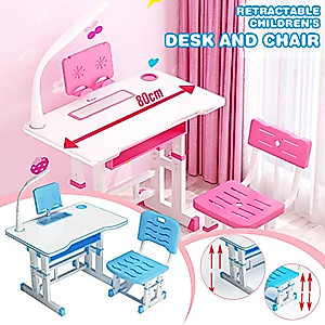 YAYUMI Kids Desk,Height Adjustable Desk and Chair Set,Student Writing Table with Lamp Anti-Reflective
