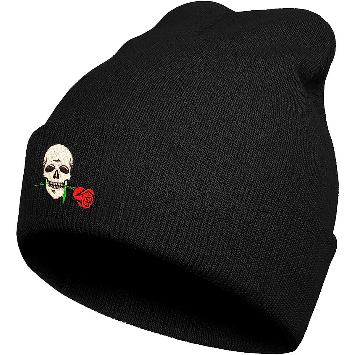 FUNCOOLCY Skull and Rose Soft Slouchy Beanie Hat,Winter Warm Knit Cuffed Skull Cap for Men Women
