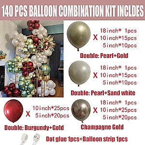 Orgnafey Burgundy and Pearl Sand White Balloon Garland Arch Kit Double Stuffed Pearl Chrome Gold And Champagne Balloons For Bridal Wedding Engagement Anniversary Baby Shower Birthday Party Decorations