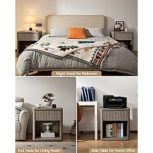 SICOTAS Night Stand Set of 2 Nightstands with Drawer Storage Bed Side Table End Table Large Modern Wood Wide Bedside Stand Mid Century Night Stands for Bedroom Living Room Sofa Couch Office (Grey)