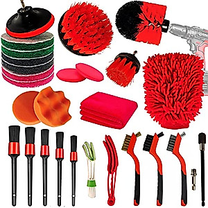 Xboken 27Pcs Car Cleaning Kit with Car Detailing Brush Set,Drill Brush Set,Drill Polishing Pads Kit,Car Cleaning Tool Kit for Engine,Wheels,Interior,Exterior,Leather,Air Vents