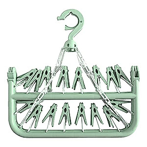 hautllaif Plastic Clothes Drying Hanger with 32 Clips and Drip Foldable Hanging Rack (Green)
