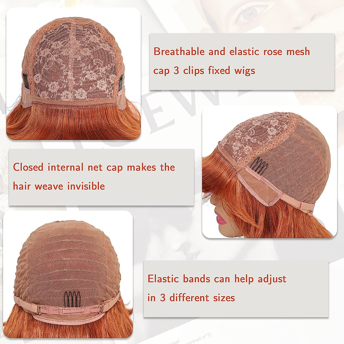 LuxeMelan Ginger Long Wavy Wig with Bangs Ginger Orange Wig 22 Inch Curly Glueless wig Full Machine Wig with Bangs Cosplay Party Bang Wig for Women