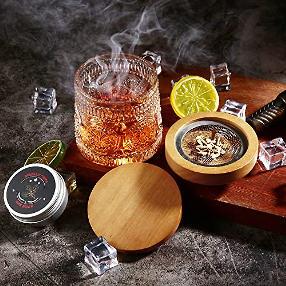 Cocktail Smoker Kit with Torch,include 4 Packs of Wood Chips for Whiskey and Bourbon. Infuse Cocktails, Whiskey, Cheese, Salad, Wine, and meats. Gifts for Your Friends, Husband, Dad. （No Butane Gas）