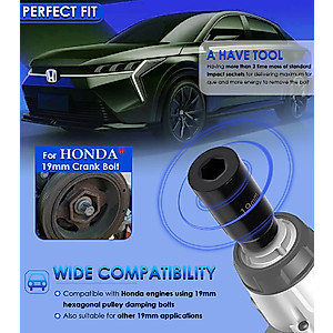 For Honda 19mm Crank Bolt Socket 77080 Harmonic Balancer Socket Tool, 3 Times Momentum Power of Standard Impact Socket