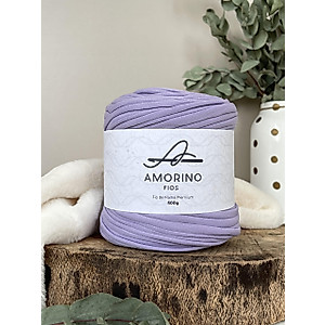 AMORINO FIOS t Shirt Yarn Premium - Crochet & Knitting, Easy Crocheting for Beginners, Thick 3,6cm, Tshirt Yarn for Crafts, Polyester Yarn, knotless, Macrame t-Shirt Yarn (Color: Lavender).
