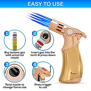 Profesional Butane Blow Torch - for Creme Brulee, Cooking, Desserts, Baking (Silver)