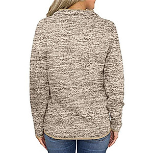 Artfish Women's Women Quarter Zip Casual Pullovers Fall Shirts Sweaters Sweatshirts with Pockets Beige Tan, XXL