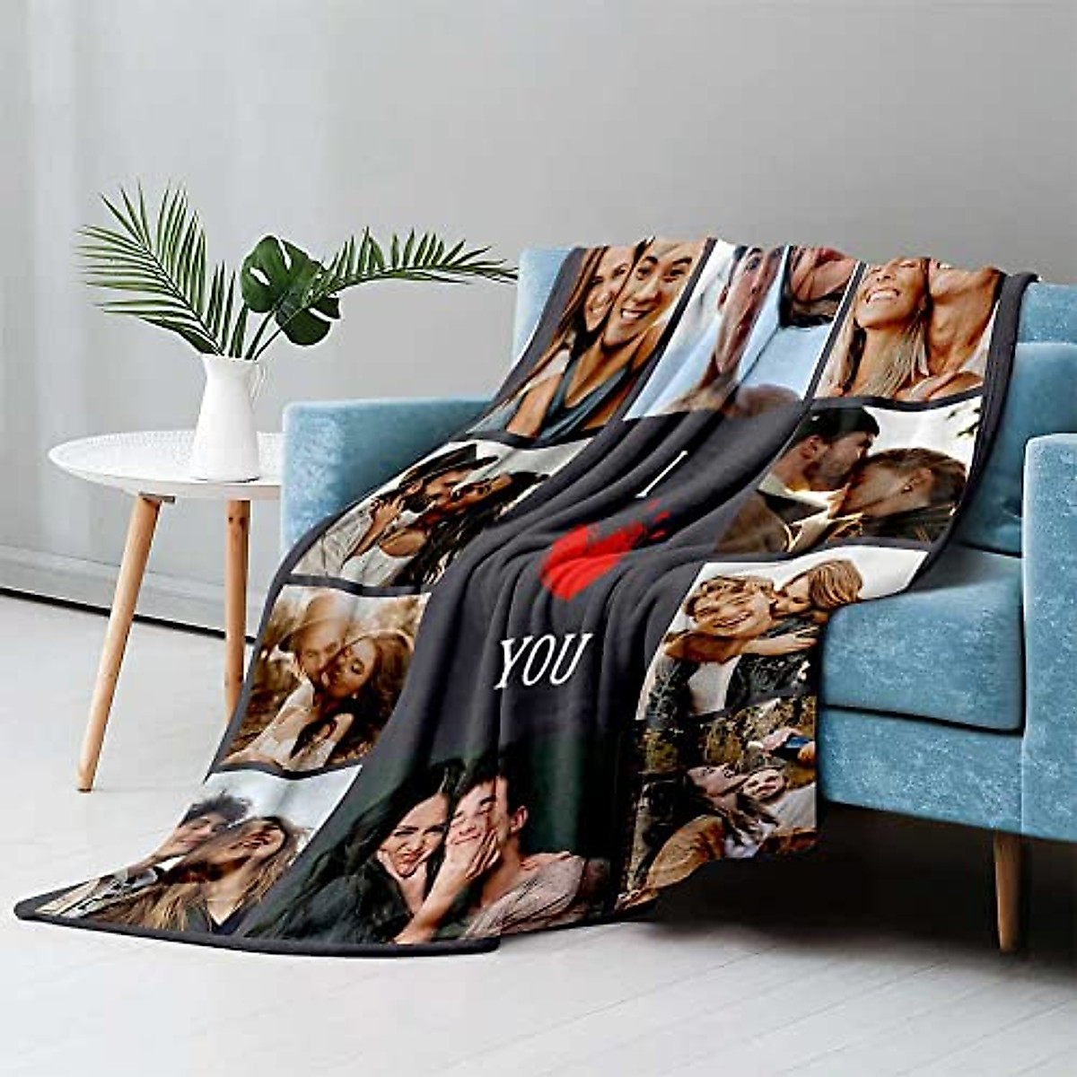 DayOfShe I Love You Couples Gifts Photo Blanket for Girlfriend Boyfriend Gifts, Personalized Picture Blankets for Christmas Couples Gifts