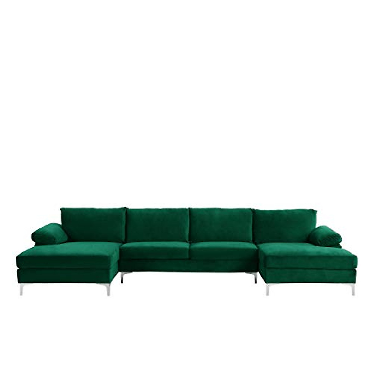 Sofamania Modern Large Velvet Fabric U-Shape Sectional Sofa, Double Extra Wide Chaise Lounge Couch, Green