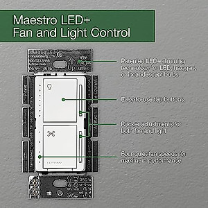 Lutron Maestro Fan Control and Light Dimmer for Dimmable LEDs, Incandescent, and Halogen Bulbs, Single-Pole, MACL-LFQ-WH, White (2-Pack)