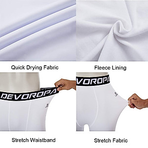 DEVOROPA Youth Boys' Compression Leggings Sports Tights Fleece Lined Thermal Base Layer Pants White L