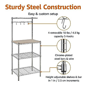 Amazon Basics Kitchen Storage Baker's Rack with Removable Top, Chrome/Beige, 18"D x 24" W x 59"H