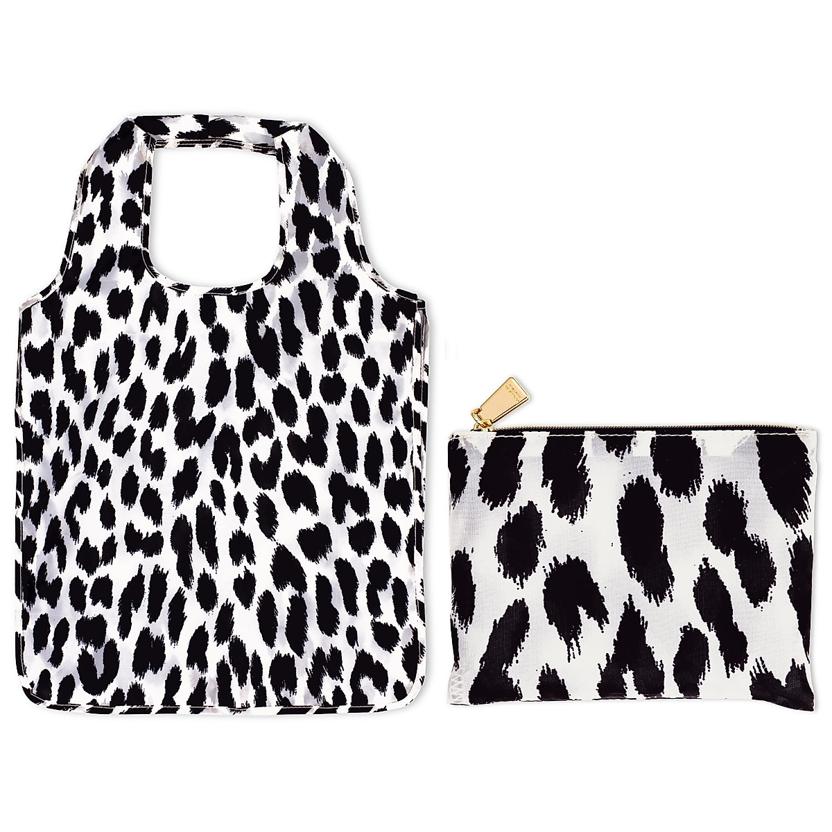 kate spade new york Reusable Produce Bags, Shopping Tote with Zipper Storage Pouch, Lightweight Foldable Grocery Bag (Modern Leopard)