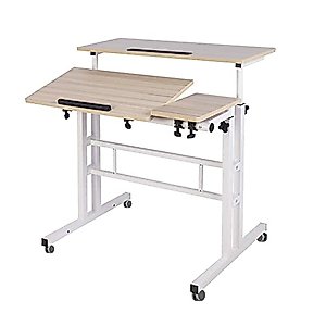 soges Rolling Standing Desk Height Adjustable, 31.5 inch Stand Up Computer Desk, Sit-Stand Tiltable Top Desk Laptop Stand for Small Spaces, Tall Table for Standing or Sitting, Maple