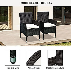 Outsunny 2 PCS Rattan Wicker Dining Chairs with Cushions and Anti-Slip Foot, Patio Stackable Chairs Set for Backyard, Garden, Lawn, Dark Coffee