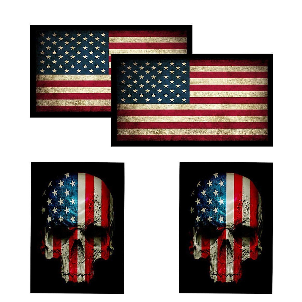 American Flag & Skull Flag Hard Hat & Helmet Stickers: 4 Pack. Great for Motorcycle Biker Helmet, Construction Toolbox, Hard hat, Mechanic Shop & More. Great for Any Patriot. USA Made