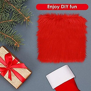 WLLHYF 12 Inches Faux Fur Rug Squares Shaggy Fur Fabric Cuts Fluffy Fur Square Patches Plush Rug Chair Cover Seat Cushion Pad for DIY Crafts Christmas Gnomes Decors Sewing Costume (Red)