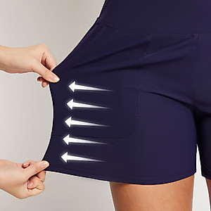 baleaf Women's Swim Shorts Tummy Control Modest Swimsuits Bathing Suit Bottoms 5" Board Shorts Beach Trunks with Pockets Dark Blue 2XL