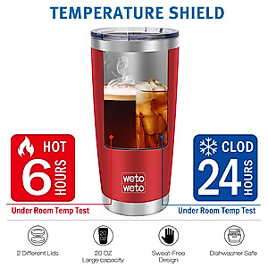 WETOWETO 20oz Tumbler, Stainless Steel Vacuum Insulated Water Coffee Tumbler Cup, Double Wall Powder Coated Leak-proof Travel Mug (Red, 1 Pack)