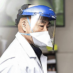 Sellstrom Single Crown Safety Face Shield with Ratchet Headgear, Clear Tint, Uncoated, Blue, 8" x 12" x .040, S39110