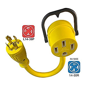 MARVINE CABLE Generator Cord Adapter from 30A (L14-30P) to 50A(14-50R) STW10/4 1.5ft