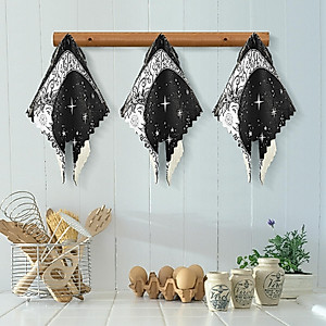 Vintage Hand Drawn Retro Face of The Moon Stars on Black 6 Set Kitchen Dish Towels, Washcloths Cleaning Cloths Dish Cloths, Absorbent Towels Lint Free Bar Tea Soft Waffle Towel 11"x11"