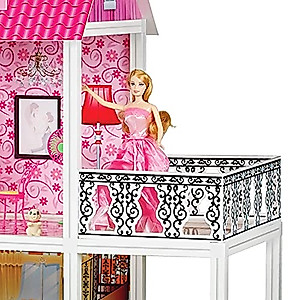 39'' Large Plastic Dollhouse with Big Furniture Kits, Doll House Dreamhouse Playhouse for Girls Kids Aged 3 4 5 6 7 8 9