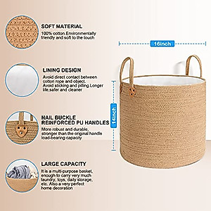 Homlikelan 46L Cotton Rope Woven Storage Basket,Blanket Basket with Handles Wicker Laundry Basket for Clothes,Toys,Pillows,Towels,Shoes,Plant Hampers for Bedroom,Living Room,Bathroom,Nursery Brown