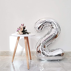 2pcs 40 Inch Number Balloon Foil Balloons Number 22 Jumbo Giant Balloons Prom Balloon Mylar Huge Number Balloon for Birthday Party Decoration Wedding Anniversary, XXXL Silver 22 Number Balloon