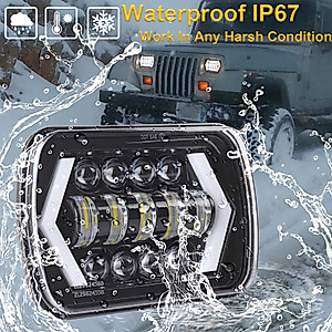 OVOTOR 7x6 inch Halo LED Headlights, 5x7 inch Square LED Headlamp with Arrow Angel Eyes DRL Turn Signal Light Replaces H6054 H5054 H6054LL 69822 Fit Trucks Wrangler XJ YJ Sedans GMC