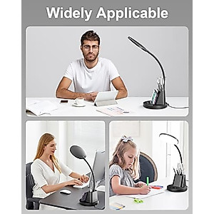 GOLSPARK Desk Lamp with Wireless Charger for Home Office, Eye-Caring Reading Lamp 3 Color Modes Stepless Dimming LED Desk Lamp, Touch Table Lamp with Pen Holder, CRI 90 AC Adapter Included