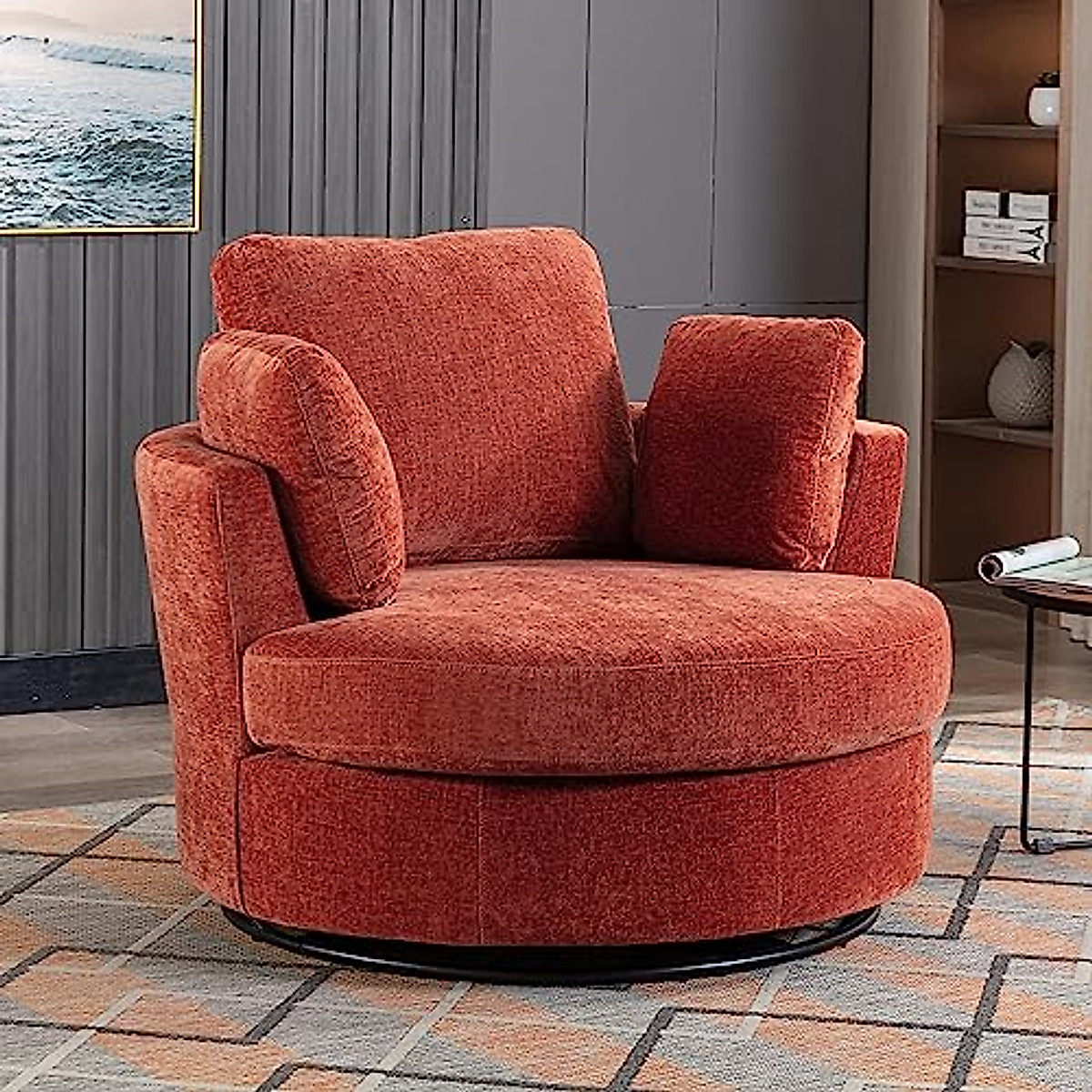 Oversized Swivel Accent Barrel Chair with 3 Pillows,Modern Comfy Upholstered 360 Recliner Sofa Cozy Club Chaise Leisure Round Loveseat Lounge Armchair for Living Room/Bedroom/Hotel/Nursery/Office