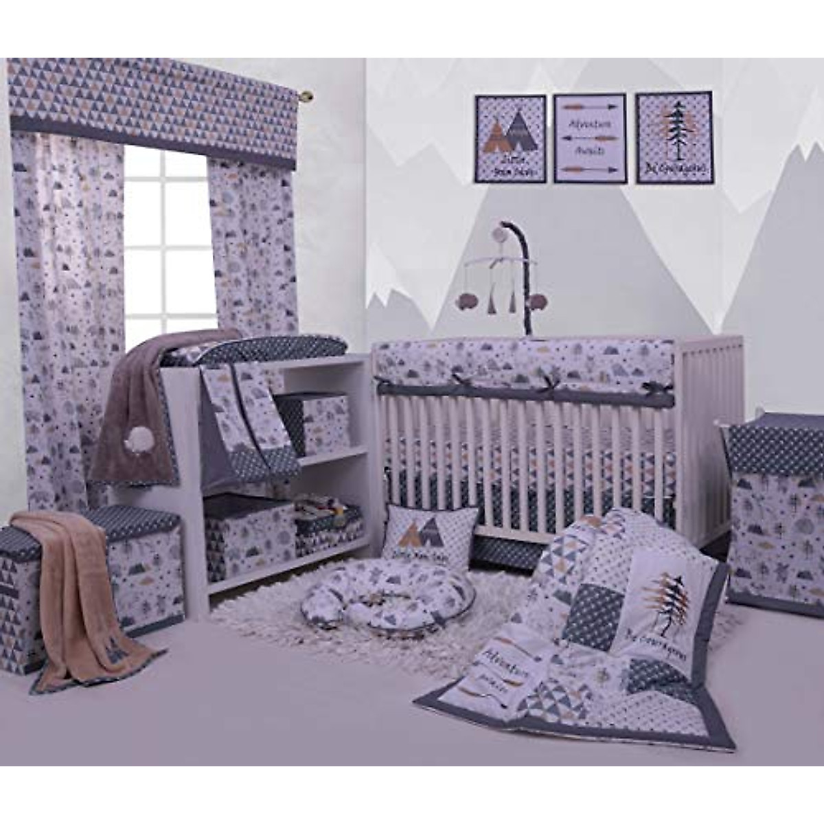 Bacati Woodlands Grey/Beige Neutral Cotton Changing Pad Cover, Beige/Grey