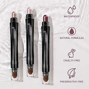 LUXAZA 3Pcs Eyeshadow Stick Makeup Set,Creamy Eye Shadow Pencil Crayon for Eyes,Eye Brightener Stic with Smudgerk,Pink Brick Red Shadow Stick,Waterproof & Long Lasting Highlighter Makeup Stick