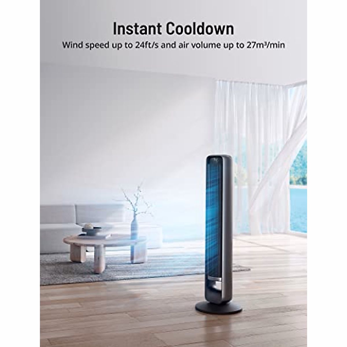 PARIS RHÔNE Tower Fan 42 Inch,42”90° Oscillating Fan,DC Motor,28dB,12 Speeds,4 Modes,12H Timer,LED Display,Floor Standing Fan with Remote,Quiet Cooling Bladeless Fan with Remote for Room or Office