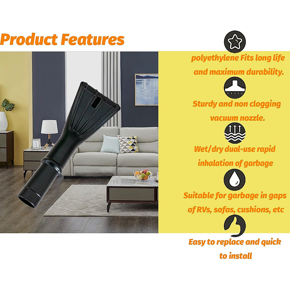 Wet/Dry Vacuum Claw Nozzle 2" x 12" Fits Auto Car Home Vehicle Interiors Boats and Campers Shop Vac Accessories SCN2
