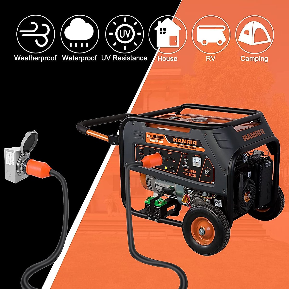Finderomend 15 ft 50 Amp Generator Cord and Power Inlet Box Combo Kit,125/250 Volts,Generator Power Cord NEMA 14-50P to SS2-50R Extension Cord,for Home RV Backup Power Solution