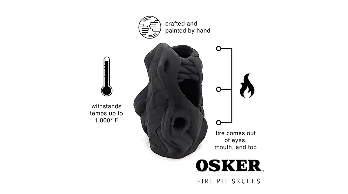 OSKER Ceramic Fireproof Skull Log for Fire Pit & Halloween Decor